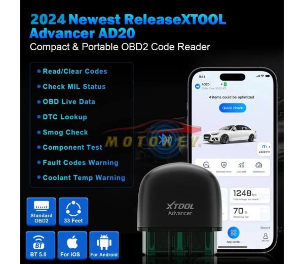 XTOOL Advancer AD20 Car Engine Diagnostic Tools OBD2 Code Reader Scanner Android /IOS Better ...