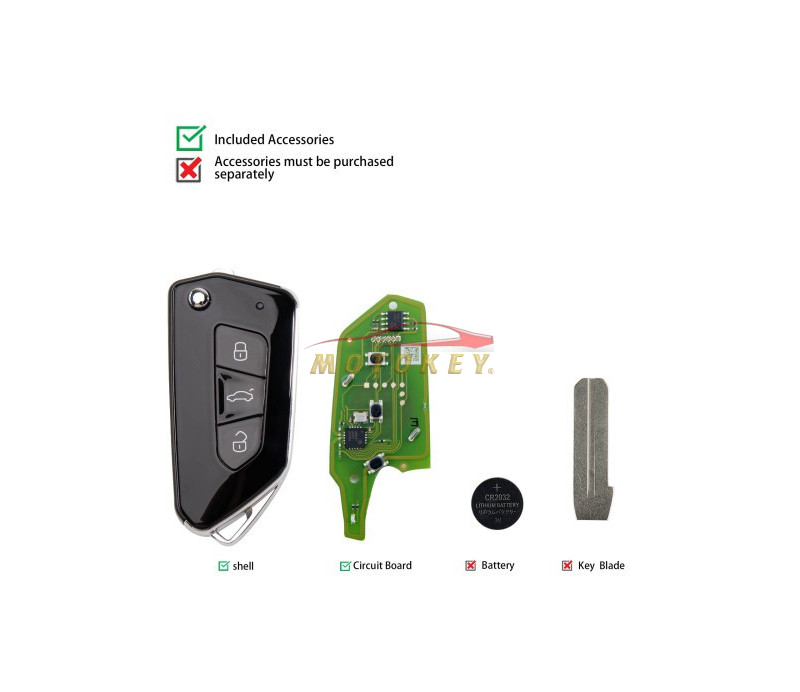Xhorse VW Golf 8 Shape Universal Wire 3 Button Remote Key - XKGA81EN