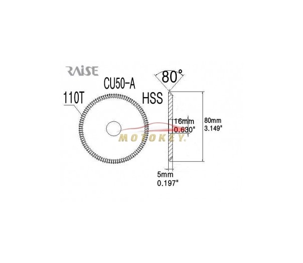 Raise HSS Cutter Wheel 80X5X16X80 CU50A for Ilco Silca Bravo KD50A