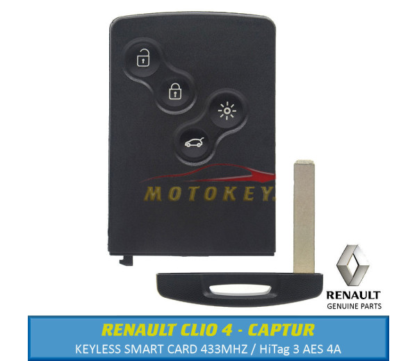 Renault GENUINE Clio IV / Captur - 4 Button Smart Card 433Mhz - KEYLESS GO